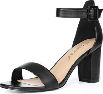 Allegra K B079JYLFQ4 Damen High Chunky Heel Schnalle Kn&ouml;chelriemen Sandalen, SCHWARZ EU 39(UK 8.5)