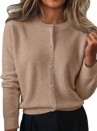 Minetom Gilet Femme Cardigan L&eacute;ger &Agrave; Manches Longues Col Rond D&eacute;contract&eacute; Boutons Pull L&eacute;ger Couleur Unie Tricot&eacute; &Eacute;l&eacute;gant A Kaki Fonc&eacute; L