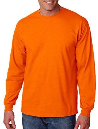 Gildan T-Shirt &agrave; manches longues - Homme orange Orange fluo (Safety Orange) Medium