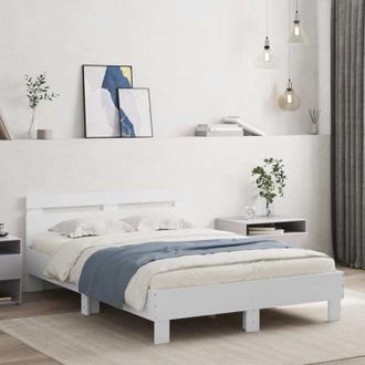 vidaXL Cadre de lit avec t&ecirc;te de lit et led blanc 135x190 cm