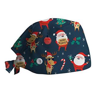 FNKDOR Femme Chirurgical Fleur Chapeau dinfirmi&egrave;re Bonnet Impression de No&euml;l en Coton Rond Calot Chirurgical Fleur Imprim&eacute; Doux Chapeau R&eacute;Glable De Travail a