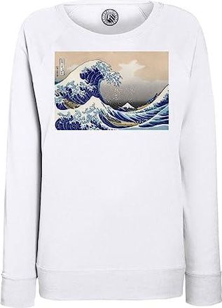 Fabulous Sweatshirt Femme Blanc Hokusai Kanagawa Waves View Mount Fuji