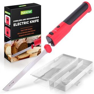 Nutrichef NutriChef Allesschneider Elektrisch - Akku Messer mit USB-C & 29 cm Klinge Kabellos tragbar f&uuml;r Fleisch und Brot - Ergonomisch sicher - Elektrisches M