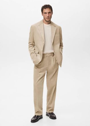 Mango Blazer regular-fit velours c&ocirc;tel&eacute; beige - Homme - 46 - MANGO MAN