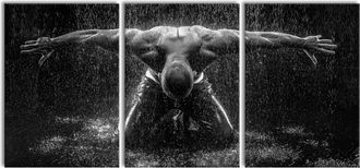 Pixxprint Bodybuilder im Regen als XXL Leinwandbild in Übergröße 210x100cm Gesamtmaß 3 teilig, Wandbild, Kunstdruck