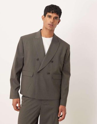 Asos Veste de costume coupe carr&eacute;e &agrave; double boutonnage - Marron clair-Brown