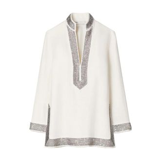 Tory Burch Verzierte Leinen-Tunika - - Blouses & Shirts - Damen - Wei&szlig; - L