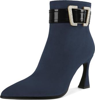 EDEFS Bottines Femme Talon Aiguille 8.5 cm Bottes Dhiver avec Pointe Convient Pour Automne et Hiver Chaussures Elégants Bottes Confortables Marine EU39