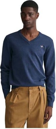 GANT Col en V Classique en Coton Sweater, Mélange de Jeans Bleu foncé, XXL Homme
