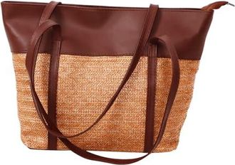 Frcolor Paquet Fourre-tout Tiss&eacute; &agrave; La Main En Paille Naturelle Grand Paquet Cabas Polyvalent Femme L&eacute;ger Pour Plage Et Shopping Couleur Caf&eacute; Grosse Capacit&eacute; E