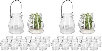 Relaxdays Windlicht, 12er Set, Glas, Silberne & Schwarze Henkel, innen & au&szlig;en, Teelichthalter, 10 x 8,5 cm, transparent (Packung mit 2)