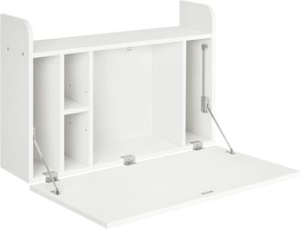HOMCOM Wandtisch klappbar Wandklapptisch Schreibtisch mit Regalen gro&szlig;er Stauraum Computertisch B&uuml;rotisch Esstisch Modernes Design Spanplatte Wei&szlig; 77 x 20 x 