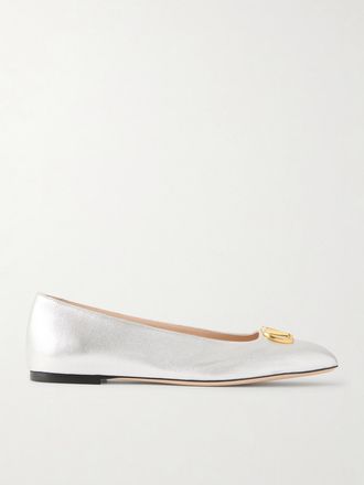 Valentino Garavani Vlogo Metallic Leather Ballet Flats - Silver