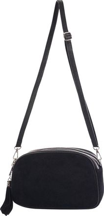 modamoda.de T238 Damen Leder Wildleder Umh&auml;ngetasche Schultertasche handmade in Italy (Wildleder Schwarz)