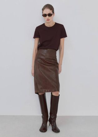 Mango Kurz&auml;rmliges Baumwoll-T-Shirt bordeaux - Damen - XXS - MANGO