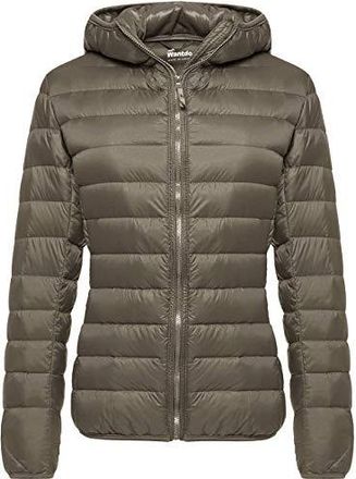 Wantdo Femme Veste en Duvet Manteau Matelass&eacute; &agrave; Capuche L&eacute;ger Compressible Veste Coupe-Vent Isol&eacute;e de Montagne &agrave; Capuche Mince Veste dExt&eacute;rieur Courte Kaki P