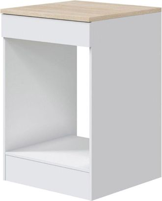 PEGANE Meuble bas de cuisine avec plan de travail pour four coloris blanc brillant /ch&ecirc;ne canadien - hauteur 90 x longueur 60 x profondeur 60 cm
