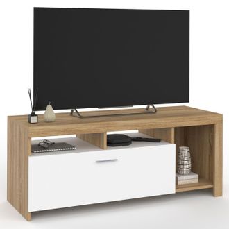 IDMarket TV-Schrank 110 cm Malo Holz und Schrank wei&szlig;