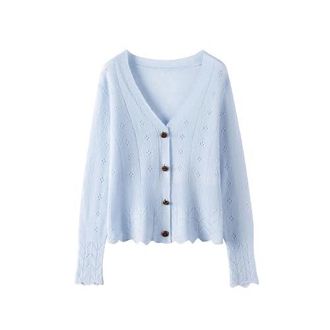Generic Pull de printemps en laine &agrave; manches longues et col en V pour femme 100 % laine m&eacute;rinos, bleu ciel, Taille XL