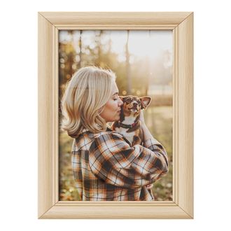 Woltu Bilderrahmen 10x15, Fotorahmen aus Massivholz und PS-Platte, Holzrahmen mit Passepartout, zum vertikalen oder horizontalen Aufhängen/Aufstellen, Poste