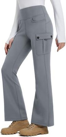 Baleaf Pantalon dhiver imperm&eacute;able doubl&eacute; en polaire pour femme avec poches cargo, randonn&eacute;e, marche, ski, gris, M