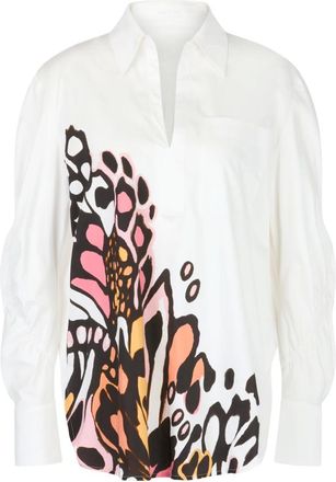 Marc Cain Femme, Blouses et Chemises, Blanc, Taille: 44 FR Chemisier avec impression de papillon et silhouette large