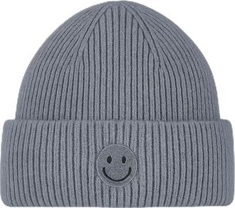 Faera Damen Strickm&uuml;tze mit Smiley Stickerei aus Viskose