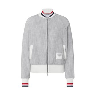 Thom Browne Bomberjacke aus Baumwolltweed mit RWB-B&uuml;ndchen - - Jackets - Damen - Grau - S