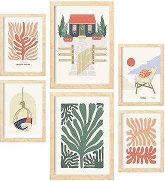 Nacnic Lot de 6 affiches Minimalisme aux couleurs vives. Maison de vacances. Impressions de paysage et de nature pour la d&eacute;coration int&eacute;rieure et la d&eacute;corati