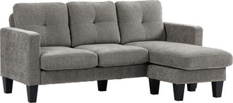 HOMCOM Ecksofa, Eck-Couch mit umkehrbarer Chaiselongue, Sofa in L-Form, Gepolstert Eckcouch mit Federkern, Stahlrahmen Chenille-Optik, 186 x 130 x 84 cm, Gr&auml;