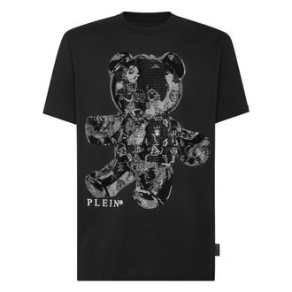 Philipp Plein Homme, Tops, Noir, Taille: 3XL T-shirt Col Rond MC Teddy Glass