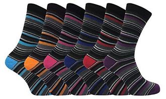 Sock Snob Lot de 6 paires de chaussettes en coton pour homme Motif rayé argyle - Noir - 39-46