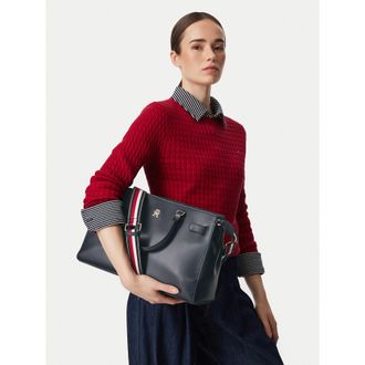 Tommy Hilfiger Handtasche Tommy Hilfiger Th Joy Satchel Corp AW0AW19318 Dunkelblau