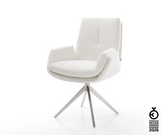 DELIFE Drehstuhl Clea-Flex Boucl&eacute; Creme-Wei&szlig; Kreuzgestell breit Edelstahl 360&deg; drehbar Wippfunktion, Esszimmerst&uuml;hle