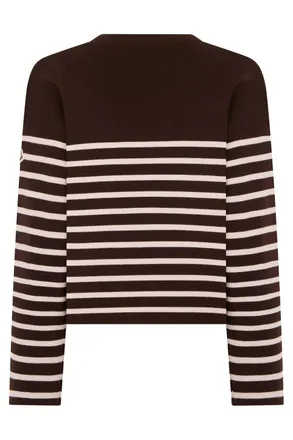 Moncler Womens Long-Sleeve Striped Sweater Brown-Pink Virgin Wool Brown/pink