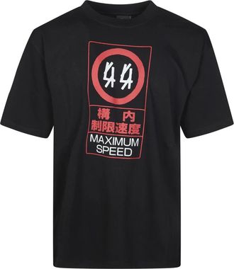 44 Label Group Homme, Tops, Noir, Taille: XS T Shirt Over Stampa Frontale