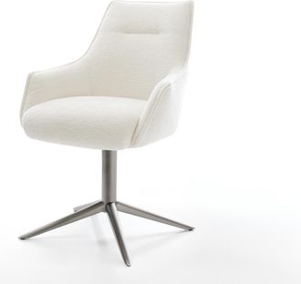 DELIFE Drehstuhl Alja-Flex mit Armlehnen Boucl&eacute; Soft Beige Fu&szlig;kreuz Graphit 360&deg; drehbar Wippfunktion Taschenfederkern, Esszimmerst&uuml;hle