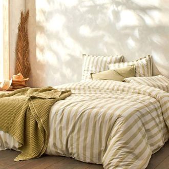 Nafnaf Housse De Couette 100% Coton Percale Bio Bengale Jaune C. 200 X 200 Cm Kaki