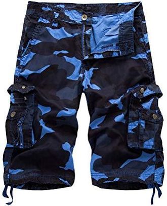 Onsoyours Cargo Shorts Hommes Été Outdoor Multipoches Bermudas Shorts De Plage Vintage Casual Couleur Unie Camo Pantalon Pantacourt Lâche B Bleu Medium
