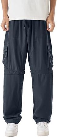 Generic Pantalon &agrave; coupe d&eacute;contract&eacute;e pour homme avec taille &eacute;lastique pour les trajets quotidiens et le printemps, pantalon doux et confortable, gris fonc&eacute;, 