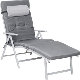 Songmics Transat inclinable, pliable, Bain de soleil, Chaise Longue,chaise de jardin pliable avec Matelas dUne &eacute;paisseur de 6cm Charge Max 150kg - Gris