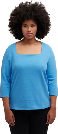 Ulla Popken Damen gro&szlig;e Gr&ouml;&szlig;en &Uuml;bergr&ouml;&szlig;en Plus Size Shirt, Quernaht, Classic, Carr&eacute;e-Ausschnitt, 3/4-Arm stahlblau 58+ 810702723-58+
