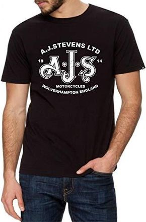A&N AJS Motorcycle Tee Men Round Neck Short Sleeves Cotton T-Shirt in Black