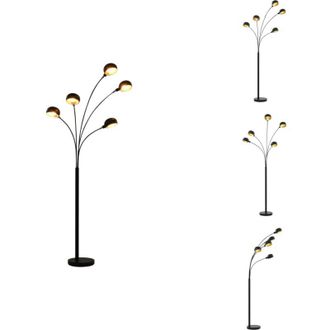 vidaXL Lampadaire 200 cm 5 x E14 Noir et dor&eacute; - Lampadaire Moderne - Lampadaire Design - Lampadaire Ajustable - Lampadaire Arc - &Eacute;clairage Int&eacute;rieur