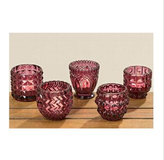 Boltze Windlicht Glas lackiert rot Marsala H 7 cm 2er Set