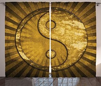 Abakuhaus Ying Yang Rideaux, Design Industriel, Décoration Intérieure Accent Lot de 2 Panneaux, 280 x 175 cm, Brun Clair Brun