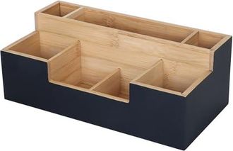 Relaxdays Schreibtisch Organizer, 7 F&auml;cher, HxBxT: 11x30x15 cm, Bambus, B&uuml;raufbewahrung, Schreibtischbox, schwarz/Natur