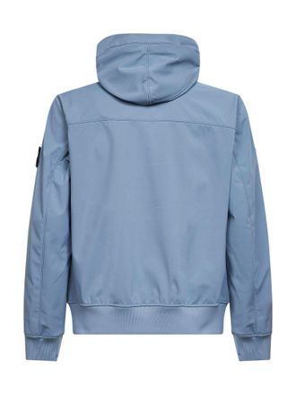 Stone Island Mens Hooded Soft Shell-R Jacket Light Blue Polyurethane Parkas Coat