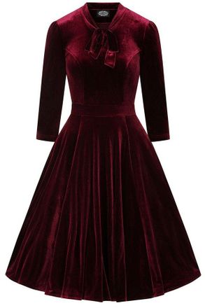 Hearts & Roses London A-Linien-Kleid Sylvie Velvet Swing Dress Vintage Samt Burgunder