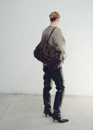 Mango Grand sac bowling cuir chocolat - Femme - Taille unique - MANGO